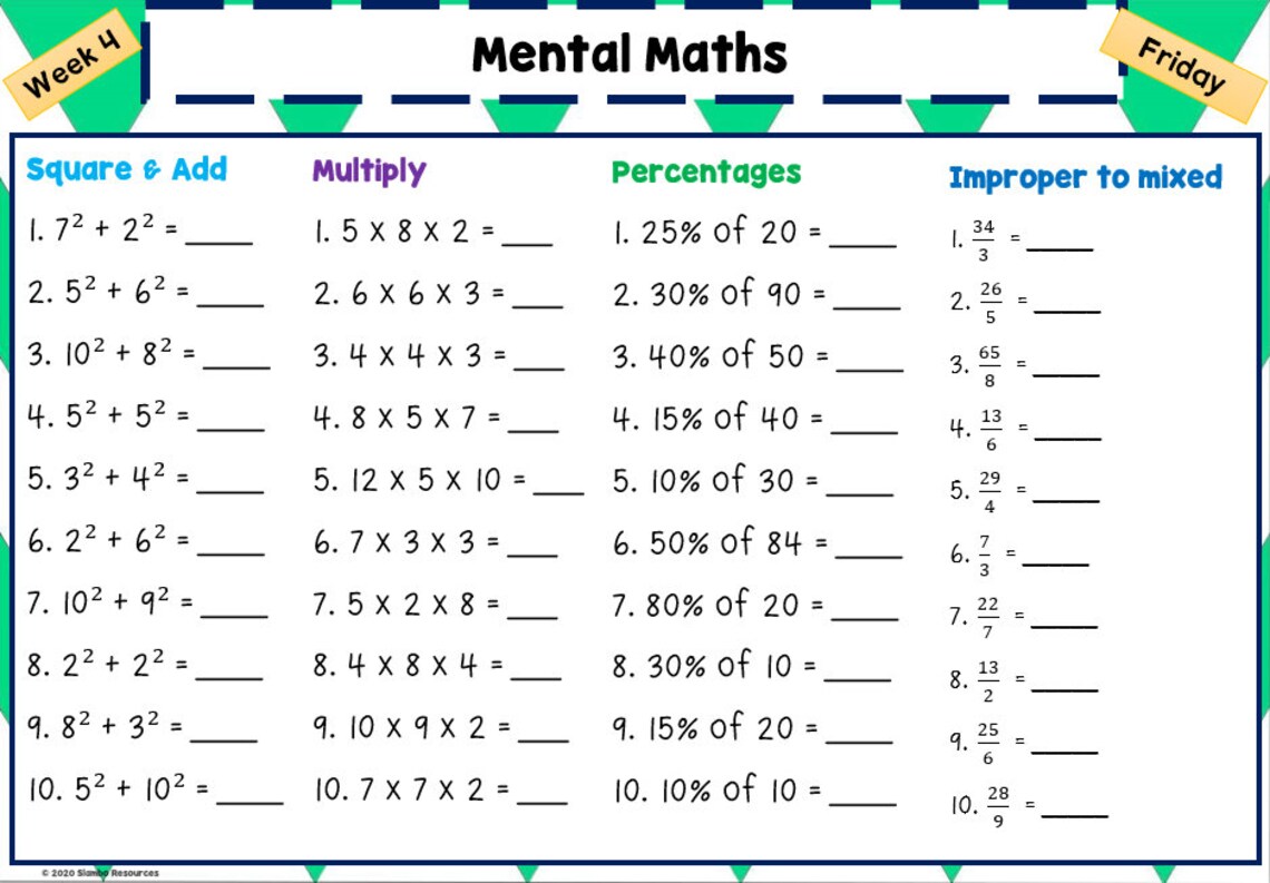 Daily Mental Maths Grade 6 & 7 Mathematics Homeschool | Etsy