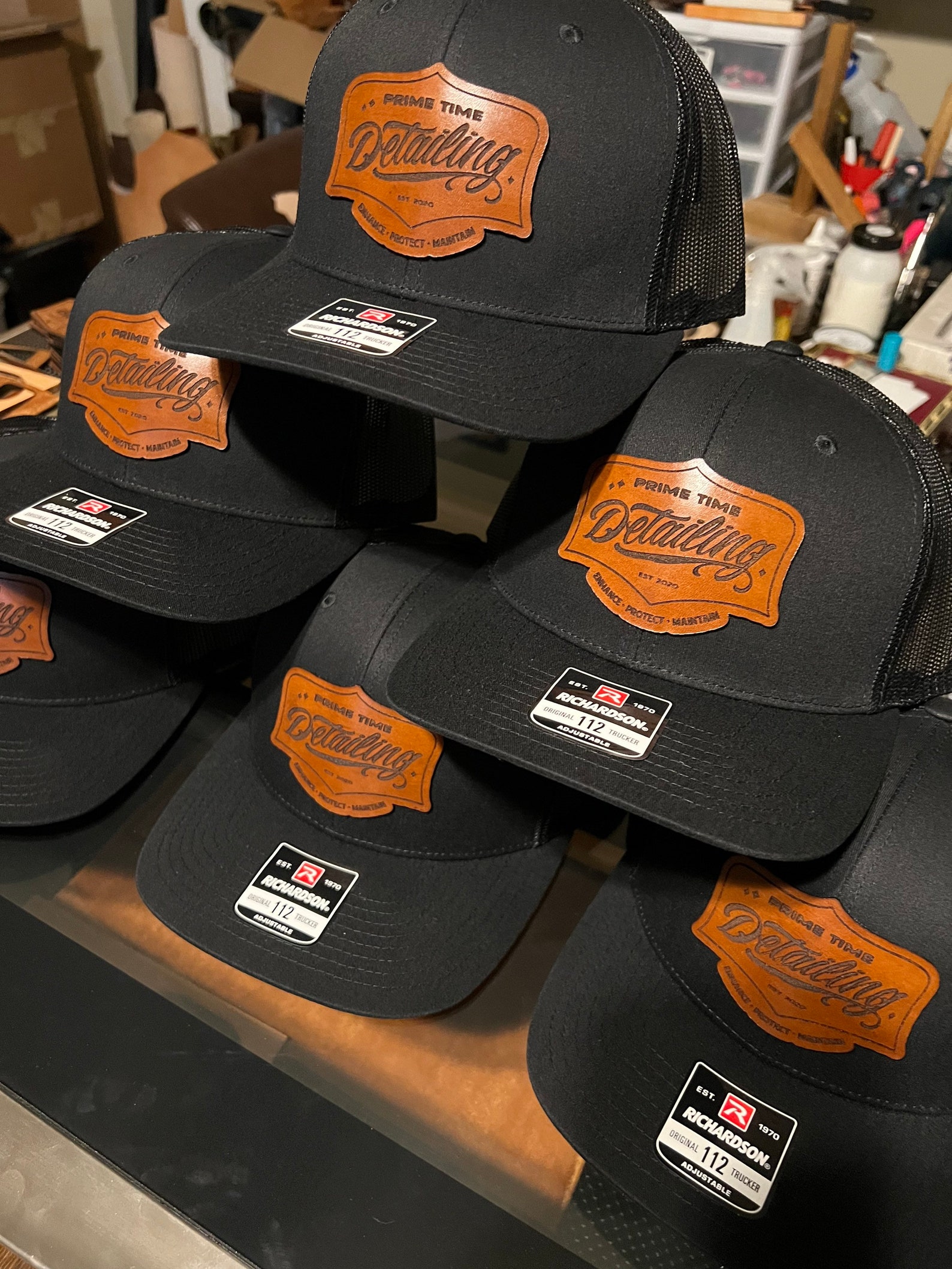 12 Custom Richardson 112 Trucker Hats: Laser Engraved Leather Patch ...