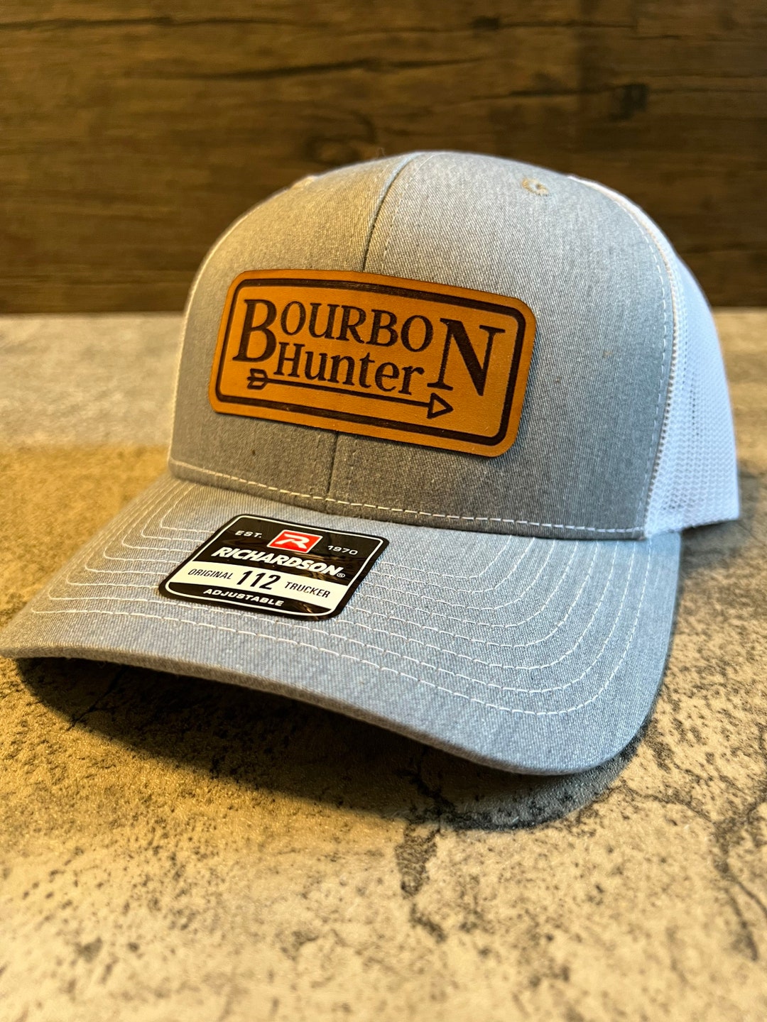 Bourbon Hunter Hat: Leather Patch Trucker Cap - Etsy