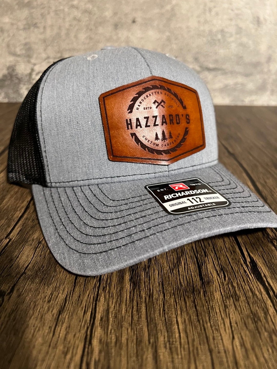 Custom Leather Patch Hat – Personalized Richardson Trucker Hat ...