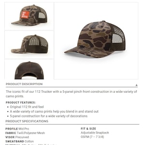Richardson 112 PFP Custom Leather Patch Hat, Duck Camo, Printed Five ...
