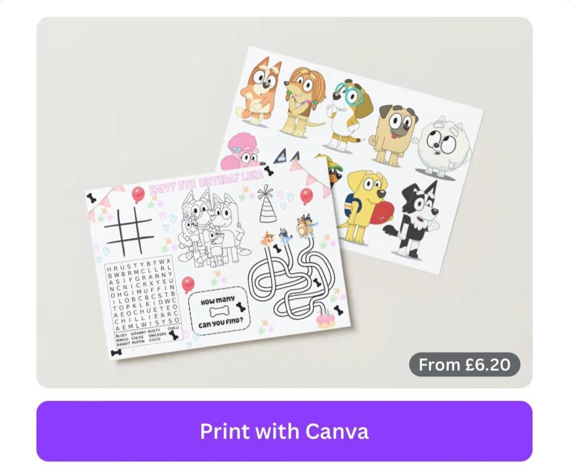 Bluey Birthday Activity Sheets (kids Party) - Etsy