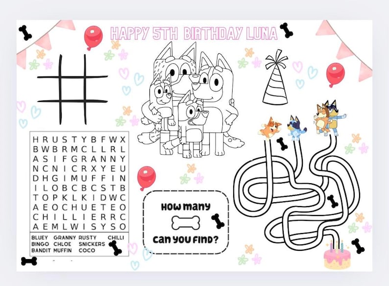 Bluey Birthday Activity Sheets (kids Party) - Etsy