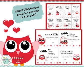 Printable Valentine's Day Cards. Cupcake, Owl, Love Birds, and Balloons ...