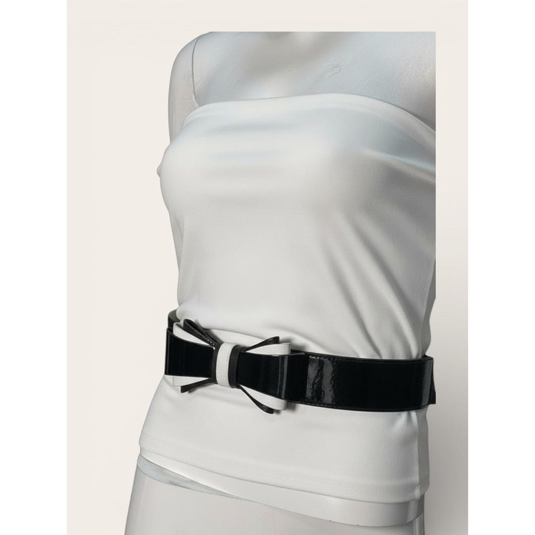 WHBM Black Patent Leather Bow Belt Elastic Stretch Waist Cincher S - Etsy