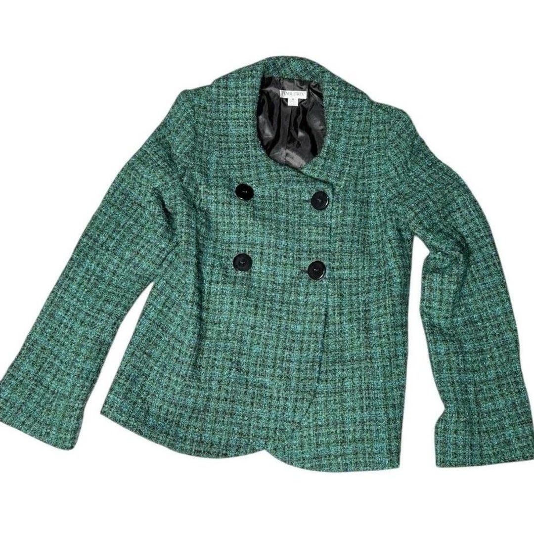 Pendleton Jacket Wmns 12 Green Tweed Double Breasted Short Peacoat ...