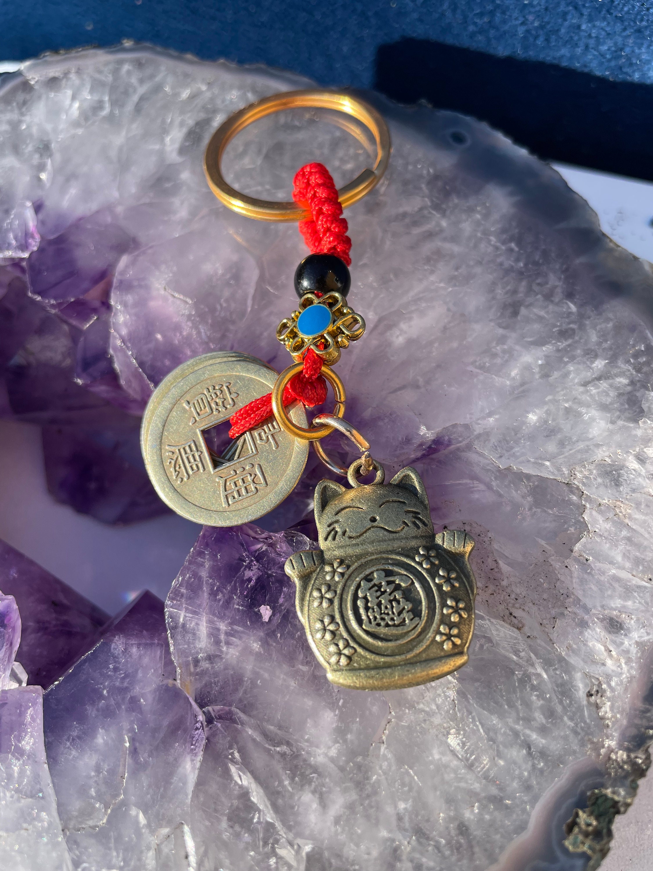 Feng Shui Golden Cat Keyring, Keychain, Lucky Cat, Good Luck Amulet ...