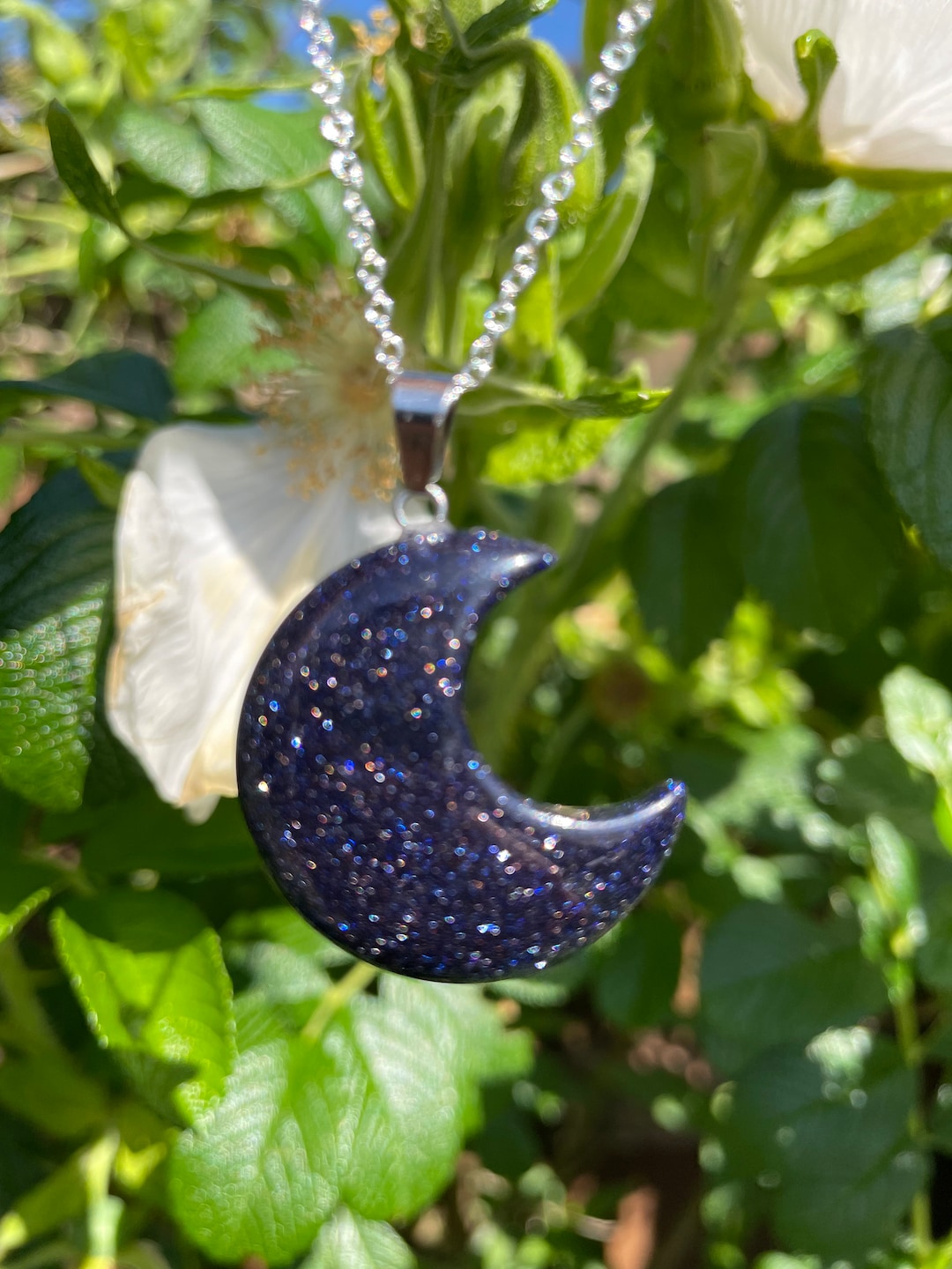 Blue Sandstone Carved Moon Necklace Silver Tone Moon Phase Jewellery - Etsy
