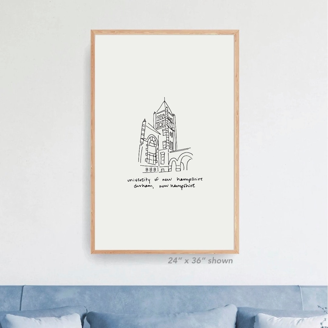 University of New Hampshire UNH College Campus Dorm Print Sketch, UNH ...
