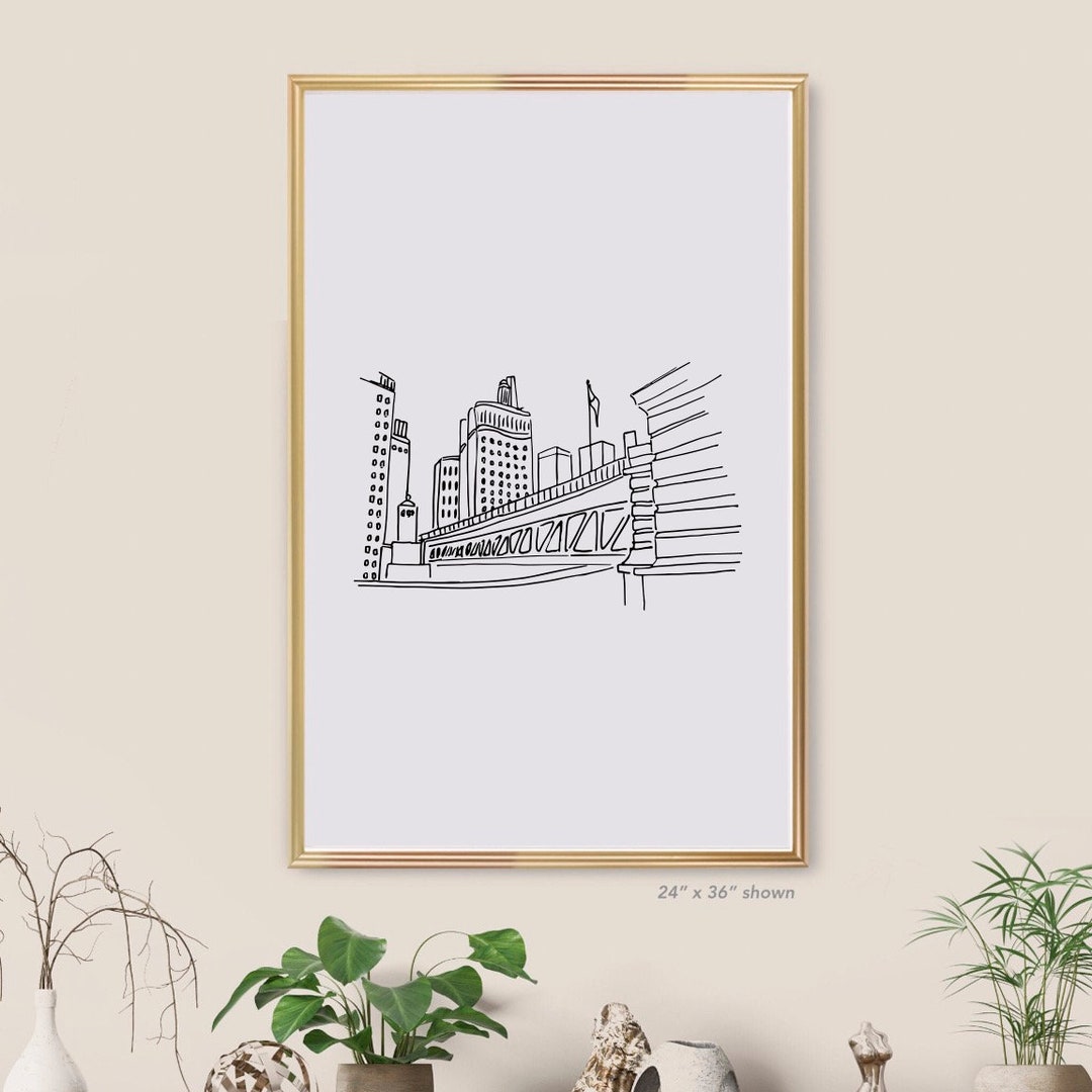 Chicago Dusable Bridge Art Print Poster Drawing Painting, Chicago ...
