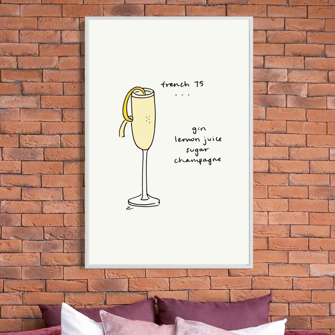 French 75 Champagne Cocktail Bartender Artwork Drawing Painting, French ...