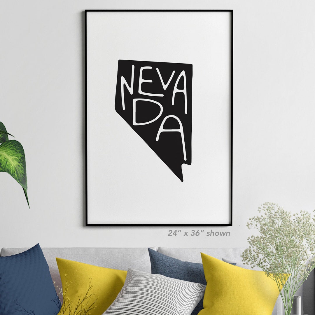Nevada Art Print, Nevada Map Poster Print, Black and White Print of NV ...