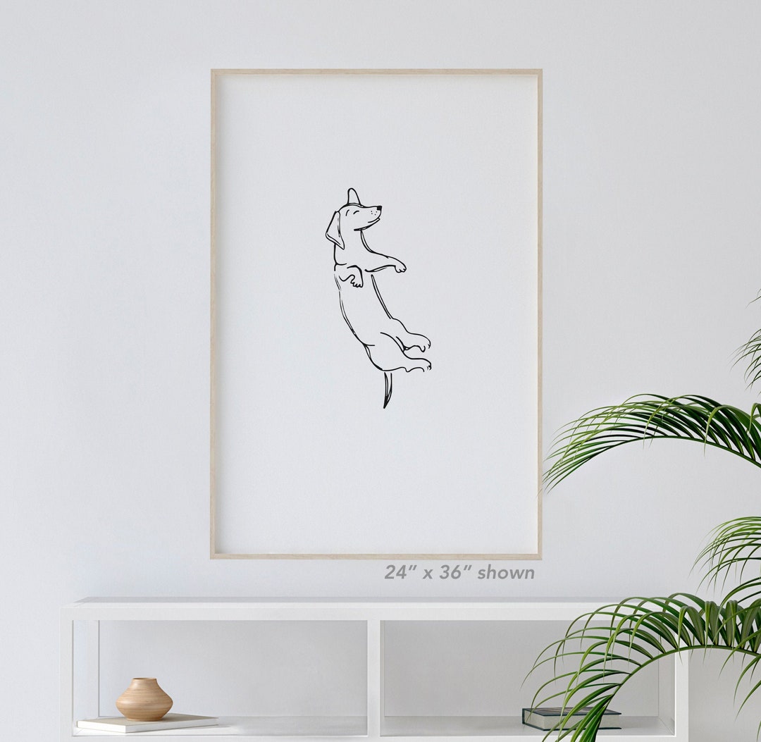 Weiner Dog Line Drawing Art, Dachshund Animal Wall Art Print, Dachshund ...