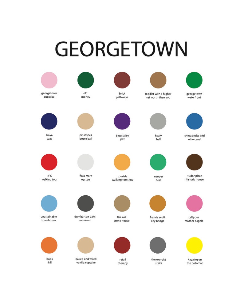 Georgetown DC Color Palette Print Georgetown Neighborhood - Etsy