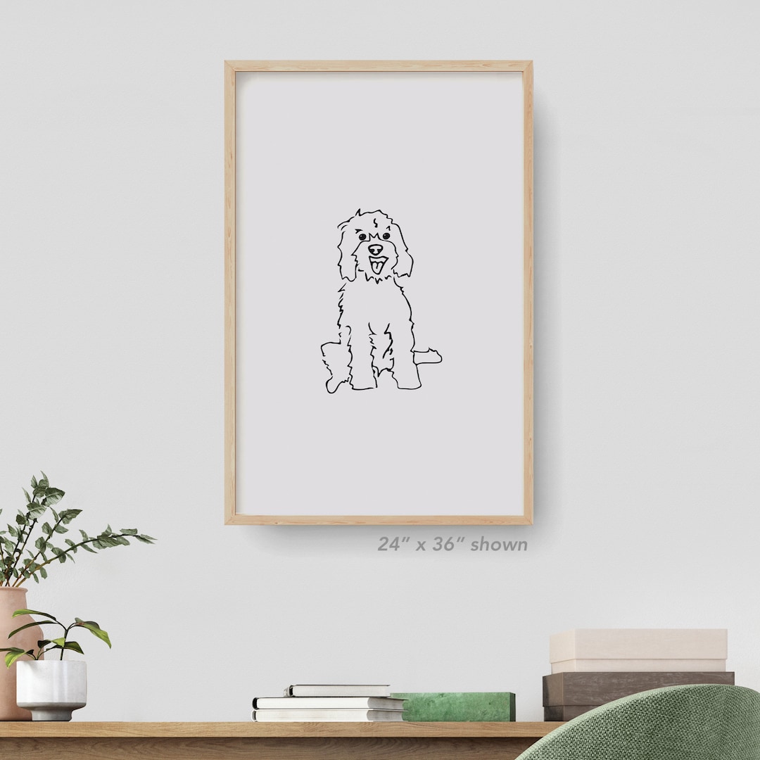 Goldendoodle Art Print, Goldendoodle Line Art Doodle Mom Gift, Golden ...