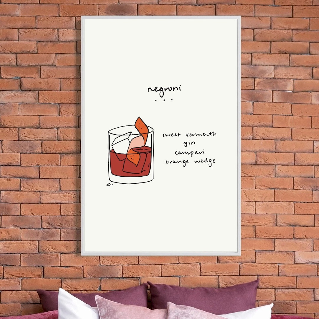 Negroni Cocktail Artwork Painting Drawing, Negroni Sketch Gift for ...