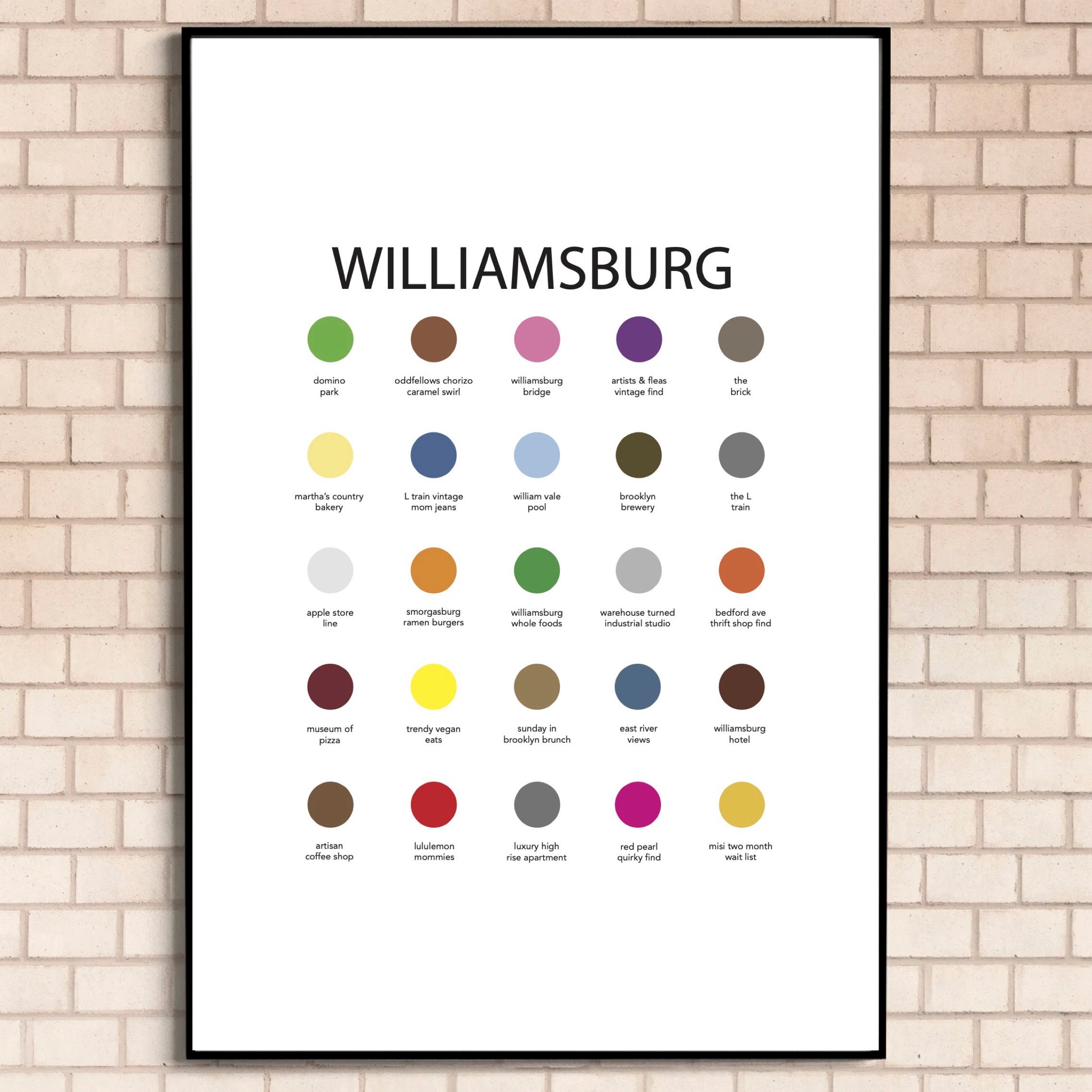 Williamsburg Brooklyn Color Palette Print New York City Wall - Etsy