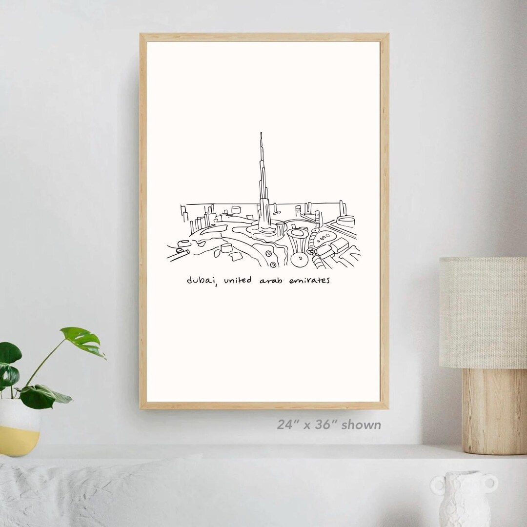 Dubai UAE Skyline Print Postcard, Dubai Wall Art Poster Minimalist ...