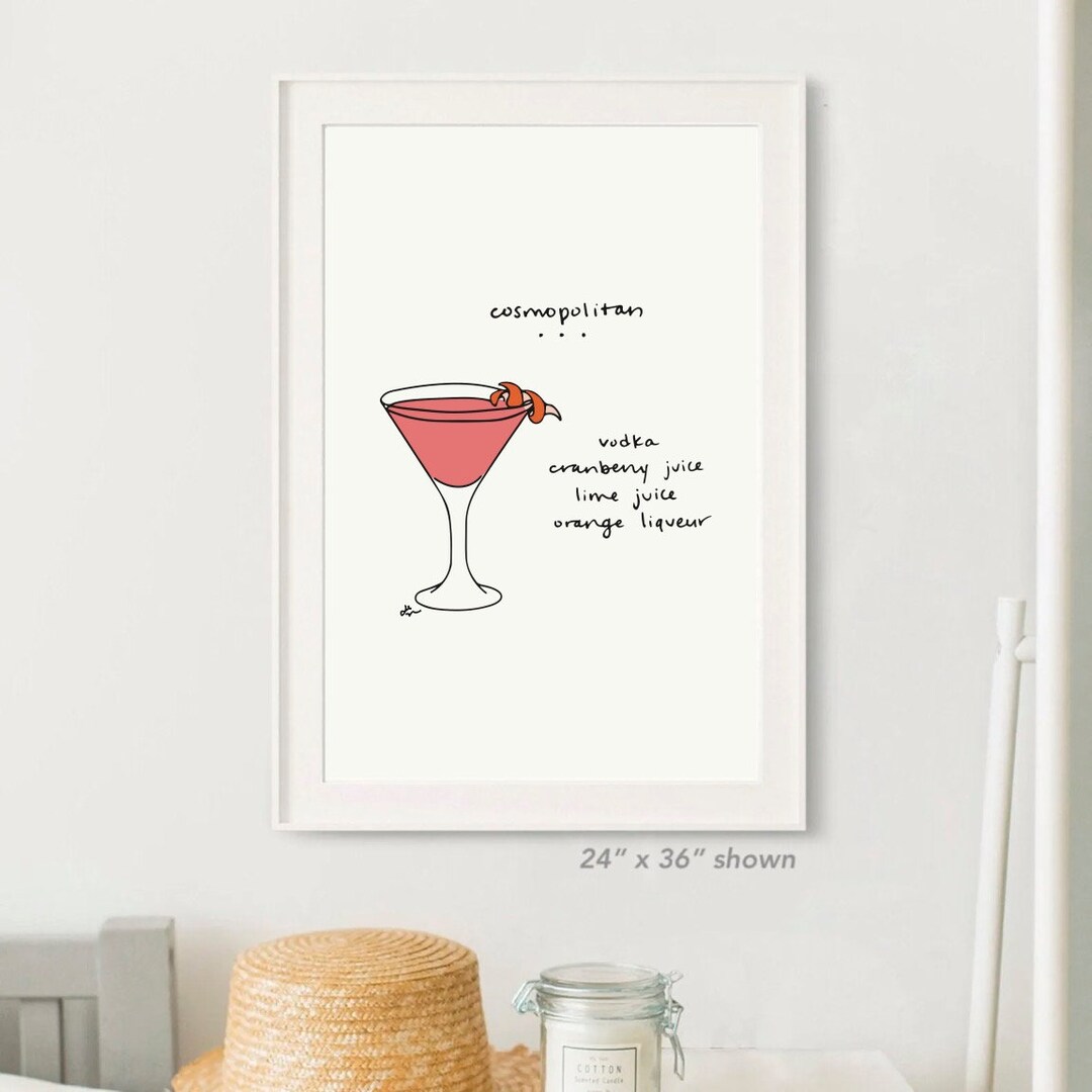 Cosmopolitan Cocktail Bar Cart Home Bar Poster Print, Cosmo Home Gift ...