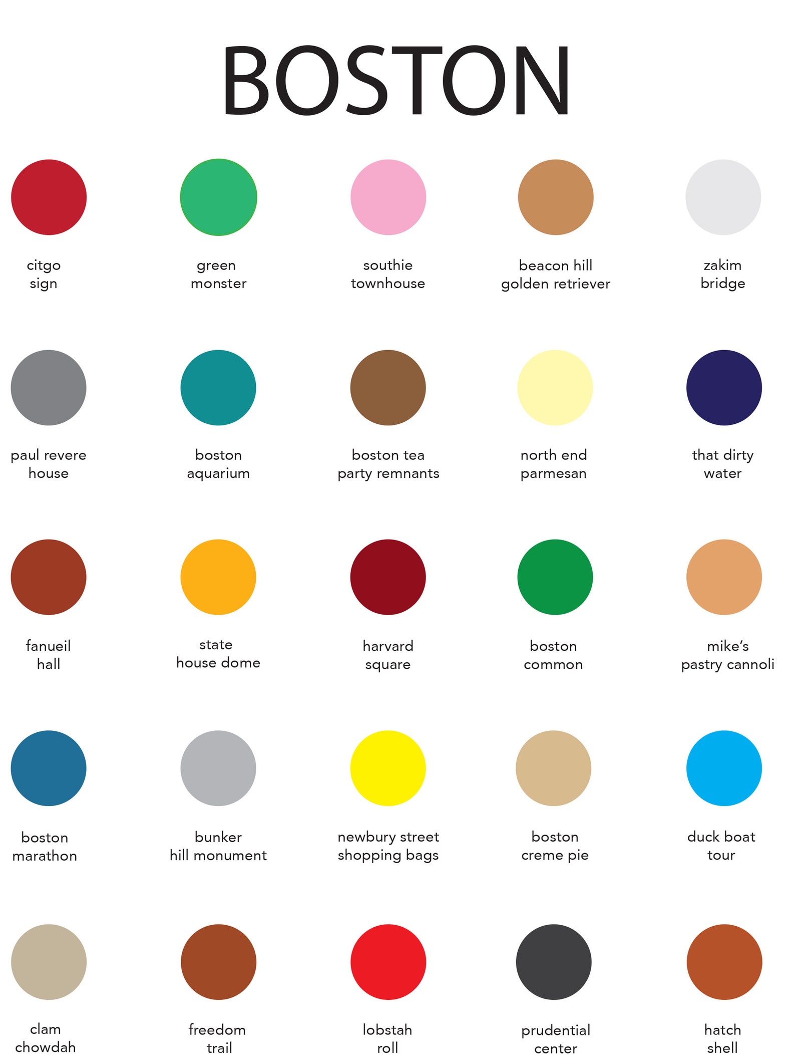 Boston Massachusetts City Color Palette Print Boston Print - Etsy