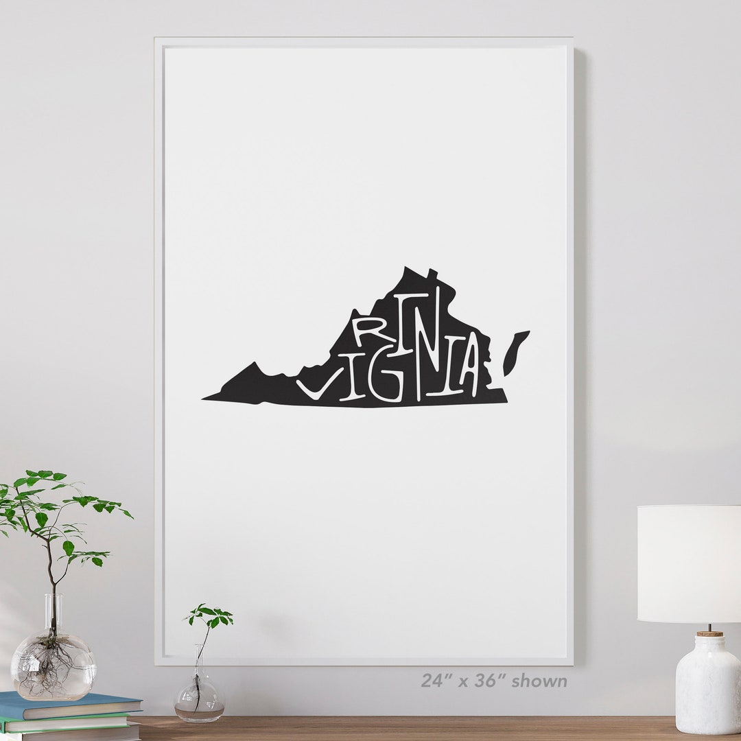 Virginia Map Poster, Virginia Art Print, Black and White Print of VA ...