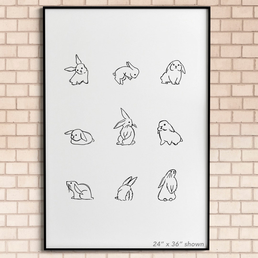 Bunny Art Print, Nursery Wall Art, Bunny Line Art, Abstract Animal Wall ...