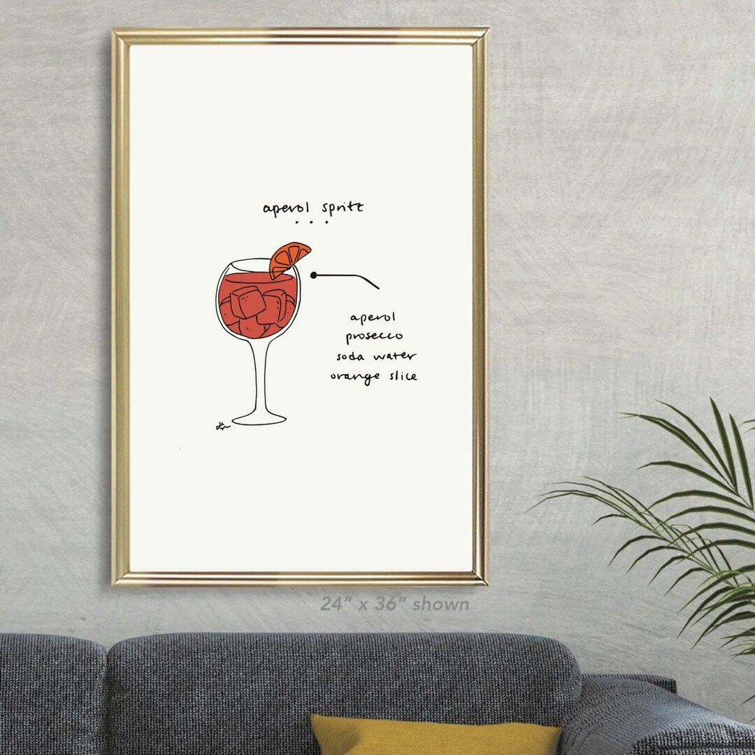 Aperol Spritz Cocktail Home Bar Poster Print, Aperol Drawing Painting ...