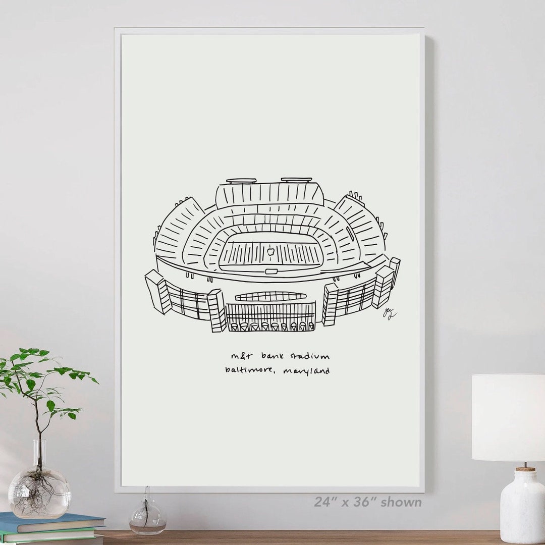M&T Bank Stadium Art, Baltimore Ravens Art Poster Print Drawing ...