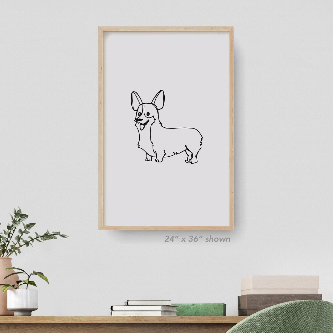 Corgi Poster, Minimalist Corgi Dog Wall Art, Modern Fine Line Wall Art ...