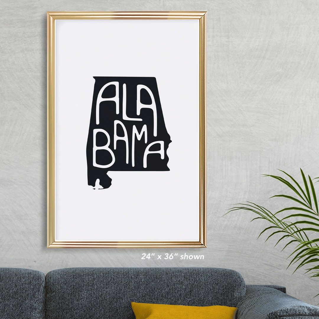 Alabama State Wall Art, Alabama Map Alabama Art Print Anniversary Gift ...