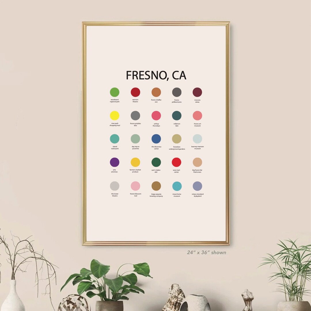 Fresno California City Color Palette Print, Fresno California Drawing ...
