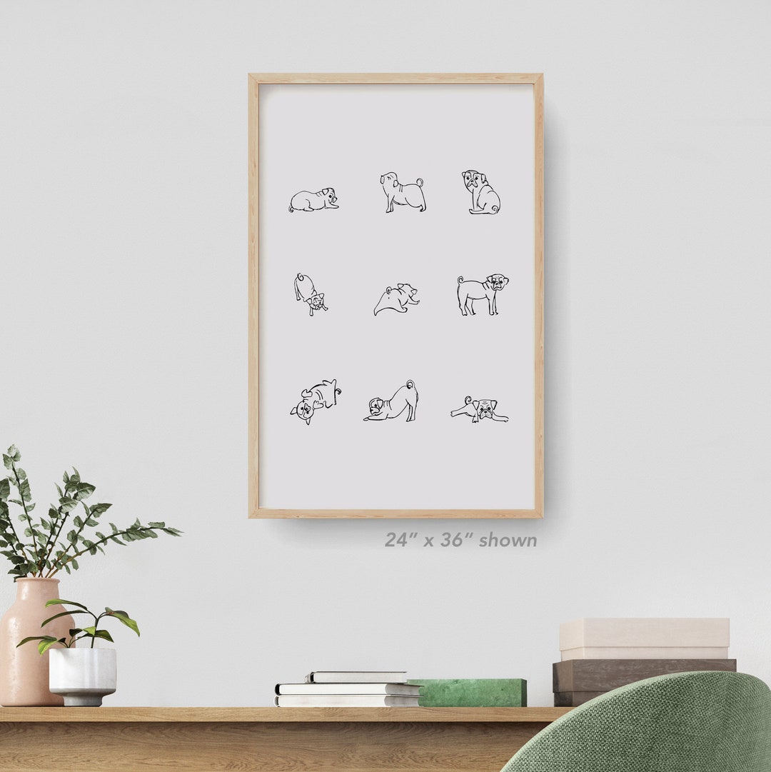 Pugs Print, Puppy Posters, Pug Art Print, Gift for Dog Lover, Dog Line ...