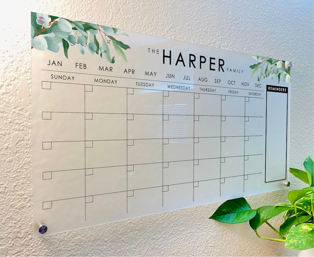 Customized Clear ACRYLIC Dry Erase BOARD CALENDAR, Personalized Home ...