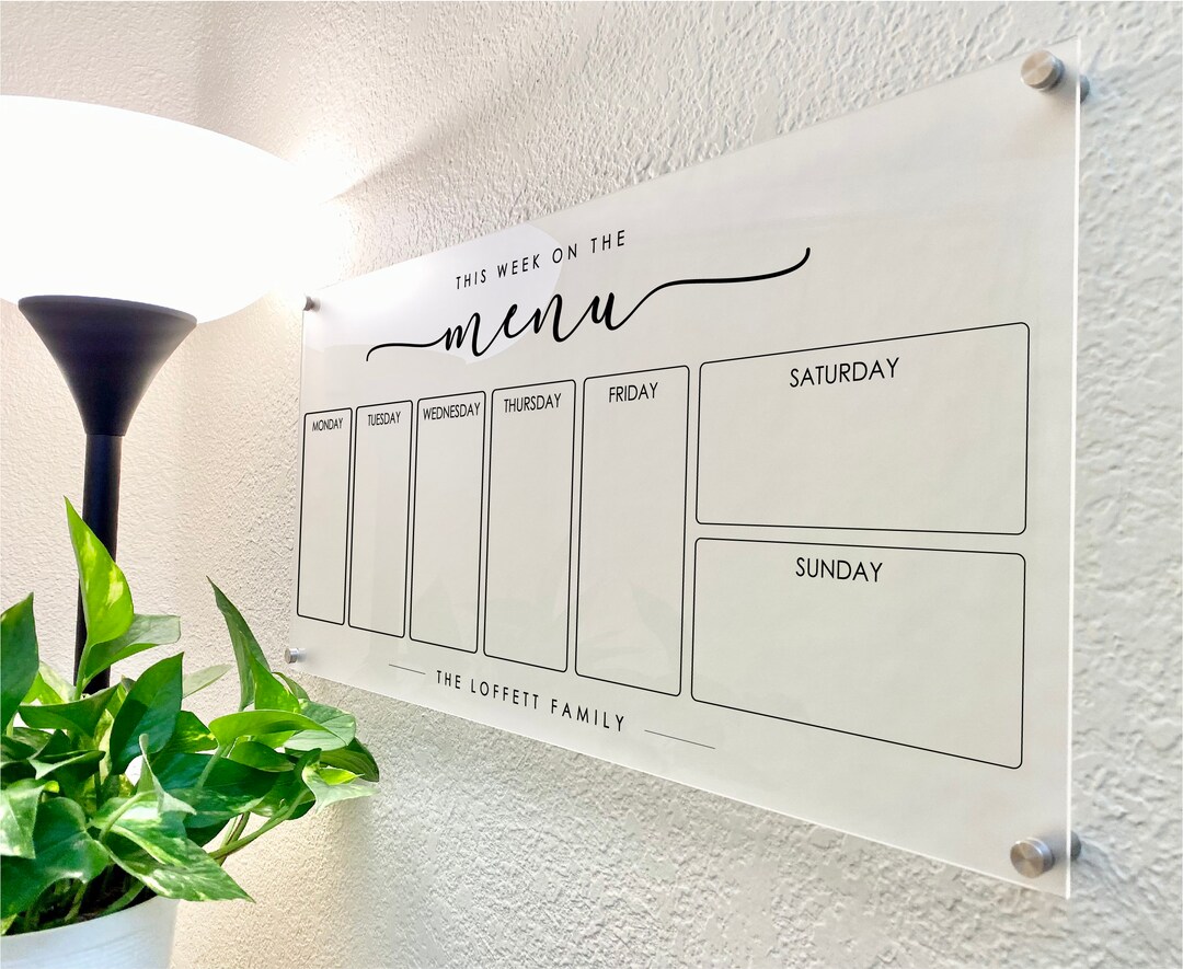 Acrylic MENU Dry Erase Board Family MEAL PLANNER, Personalized ...