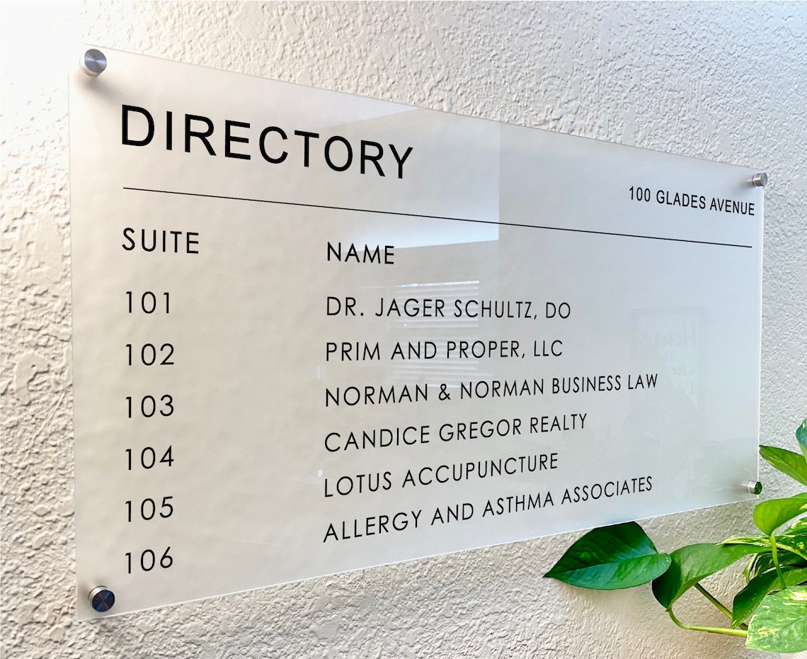 Custom BUILDING Office DIRECTORY Transparent SIGN, Personalized ...