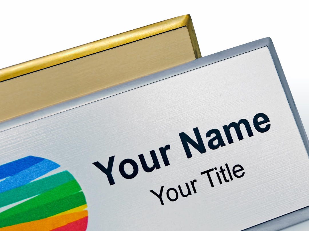 Metal Customizable Employee Frame Name Badges - Silver & Gold ...