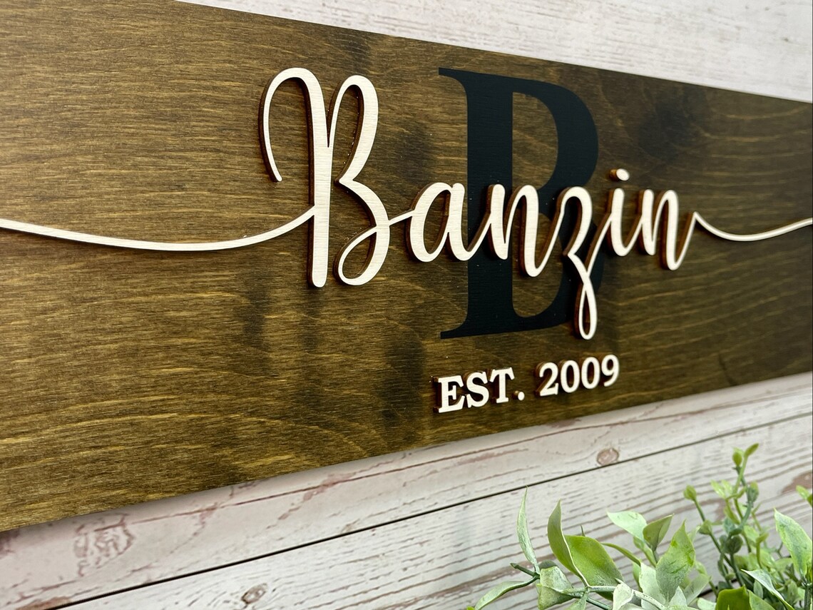 LAST NAME SIGN, Laser Cut Sign, Customizable 3d Wood Modern Wall ...