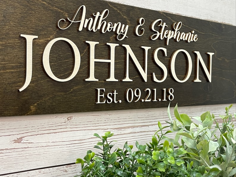 WOODEN NAME SIGN, Engraved Wood Sign, Personalized Established Laser ...