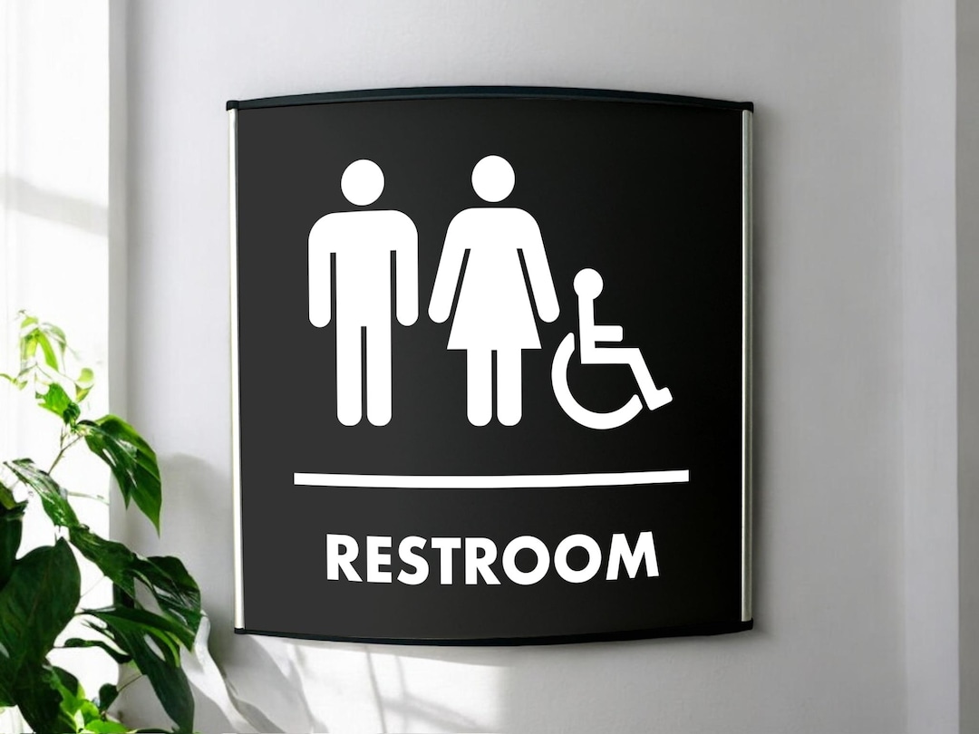 Curved Restroom Sign – Restroom Wall Sign – 8 X 8 Inches Personalize ...