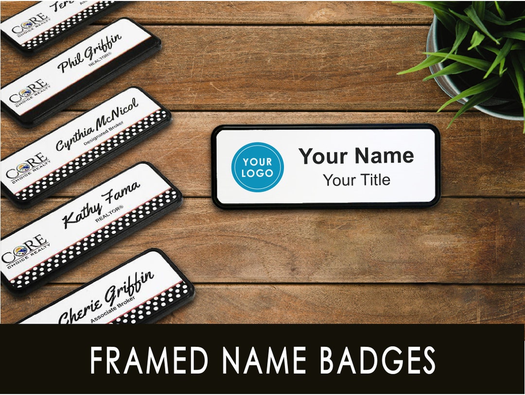 CUSTOM Name & MAGNETIC Logo Frame BADGES for Work, Personalized ...