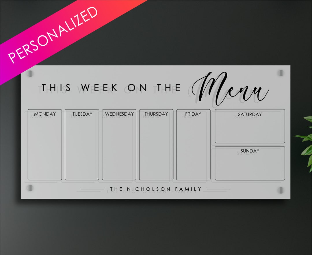 Custom Dry Erase Board | Clear Menu Board | Transparent Meal Planner ...