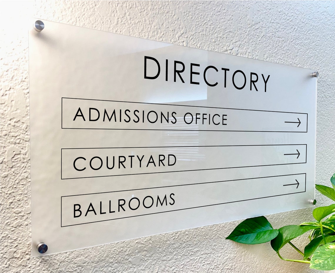 Custom BUILDING DIRECTORY Transparent Acrylic SIGN, Office and Business ...