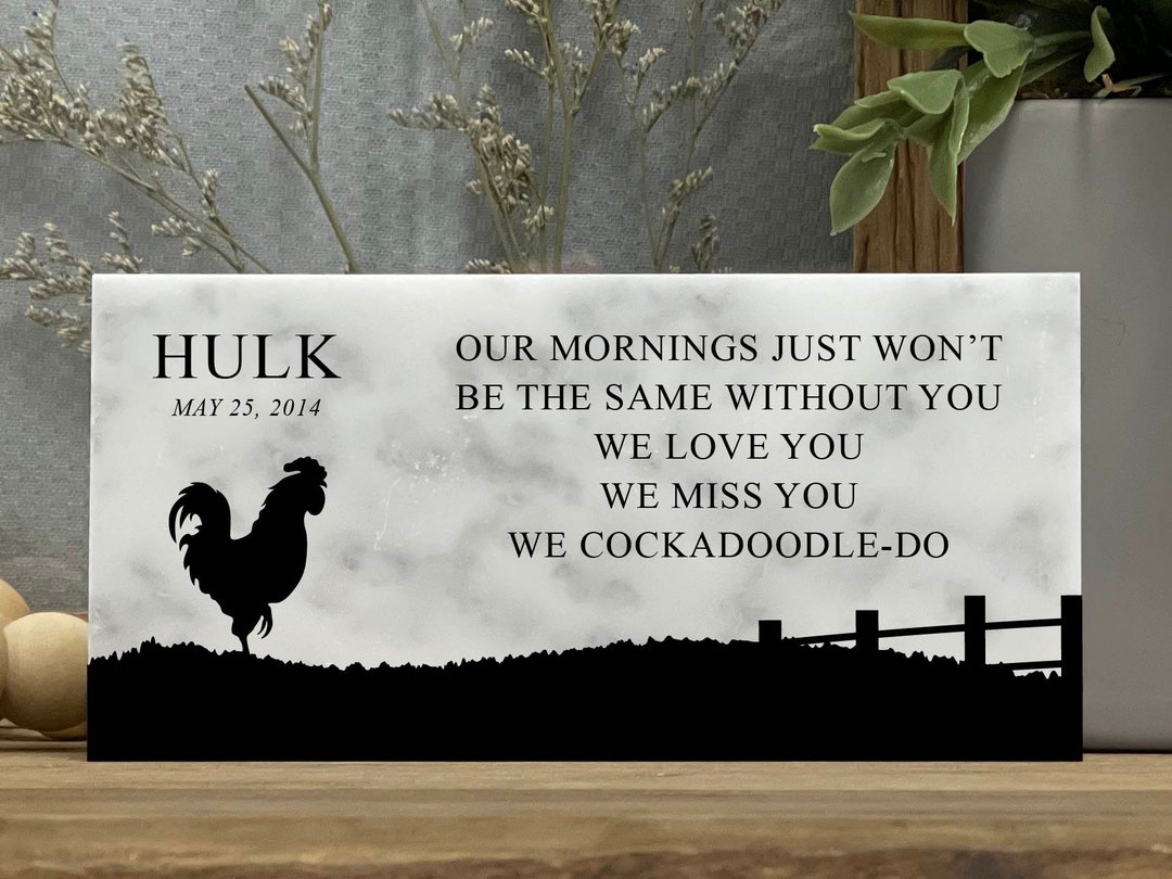 MEMORIAL STONE, CUSTOM Marble Stone, Rooster Memorial Crafted Natural ...
