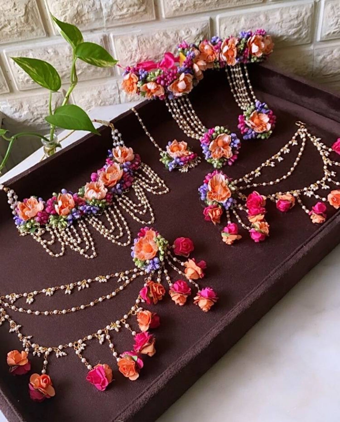 Handcrafted Artificial Multicolor Dry Flower Jewelry Haldi Mehndi ...