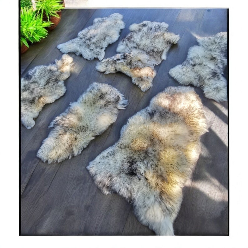 S - XXXL Eco Flamed Sheepskin Lambskin Skins Natural White Dark Flamed ...
