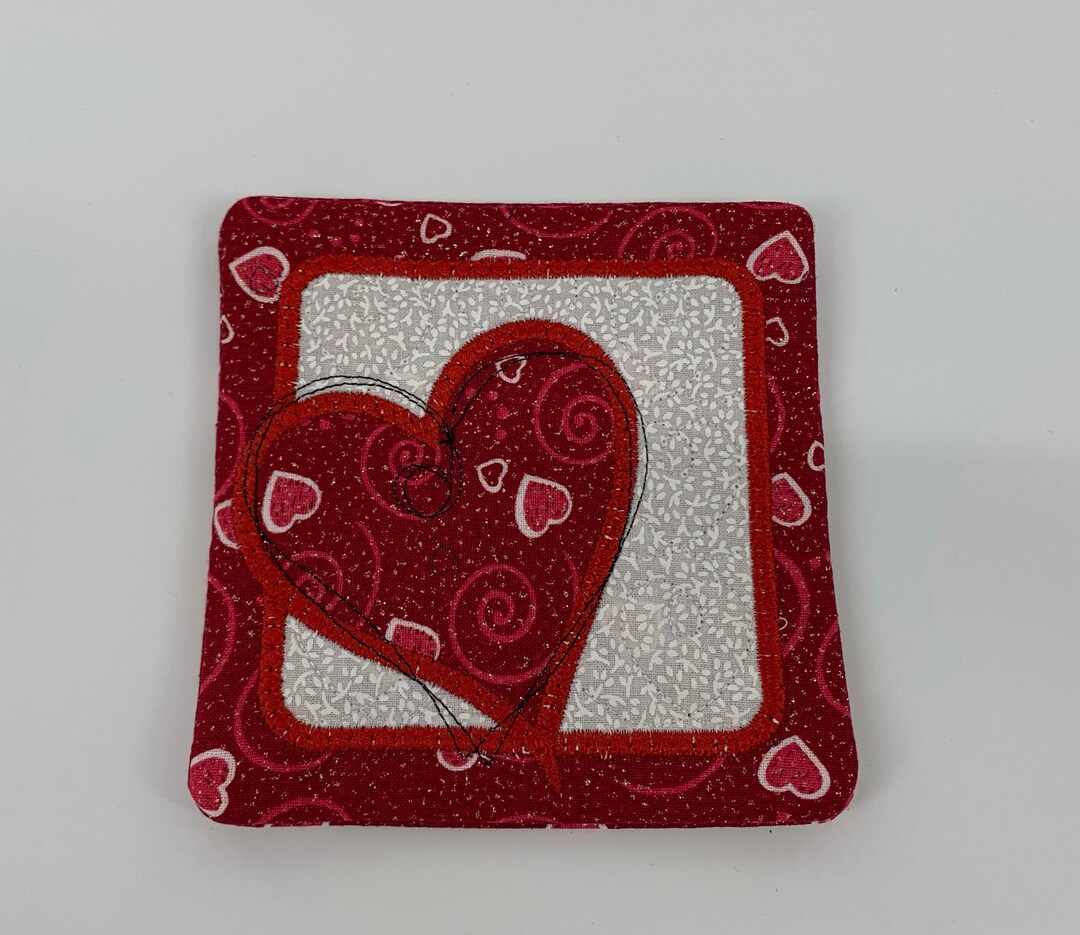 Heart Mug Rug, Valentine Mug Rug, Beverage Coaster, Hostess Gift ...