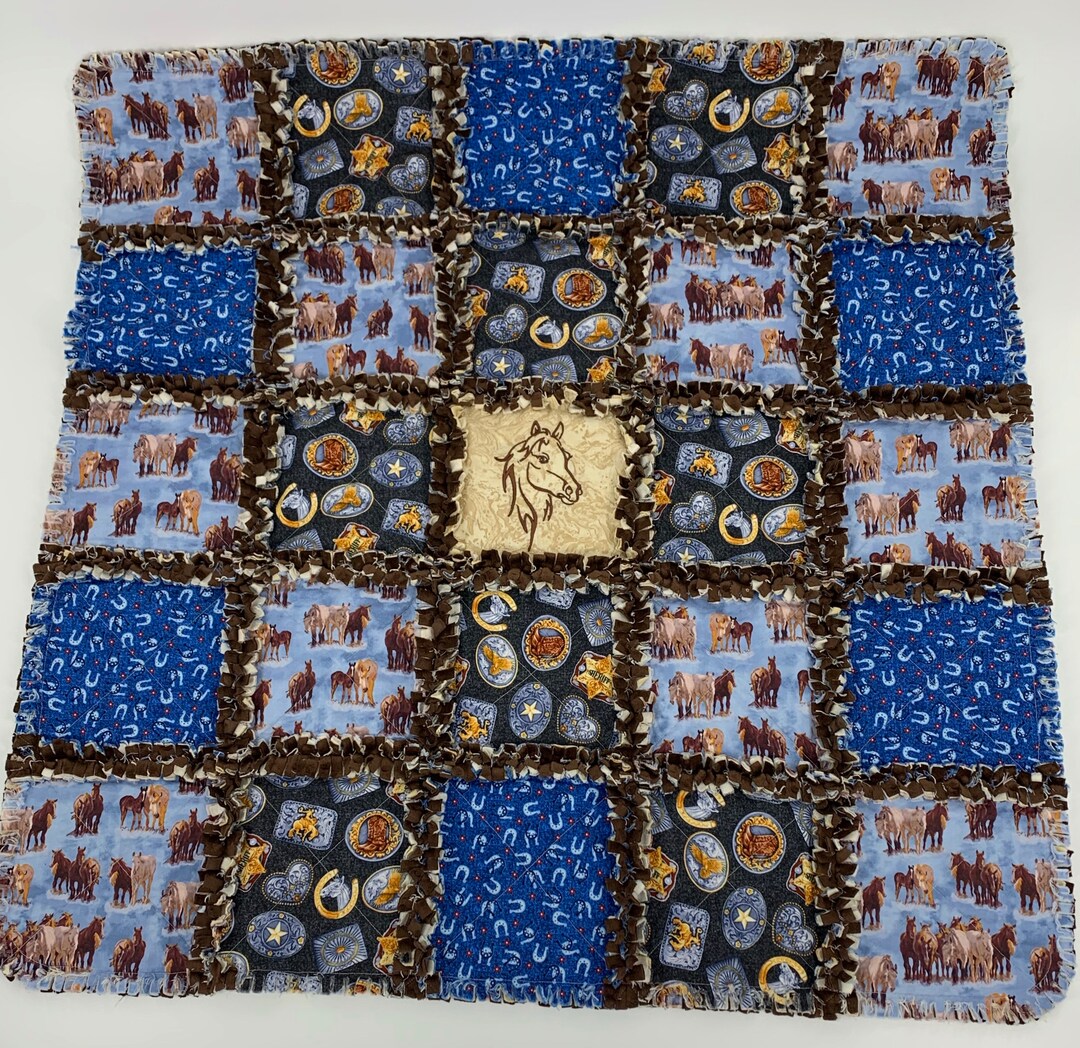 Western Baby Rag Quilt, Horse Quilt, Baby Boy Rag Quilt, Nursery Quilt ...