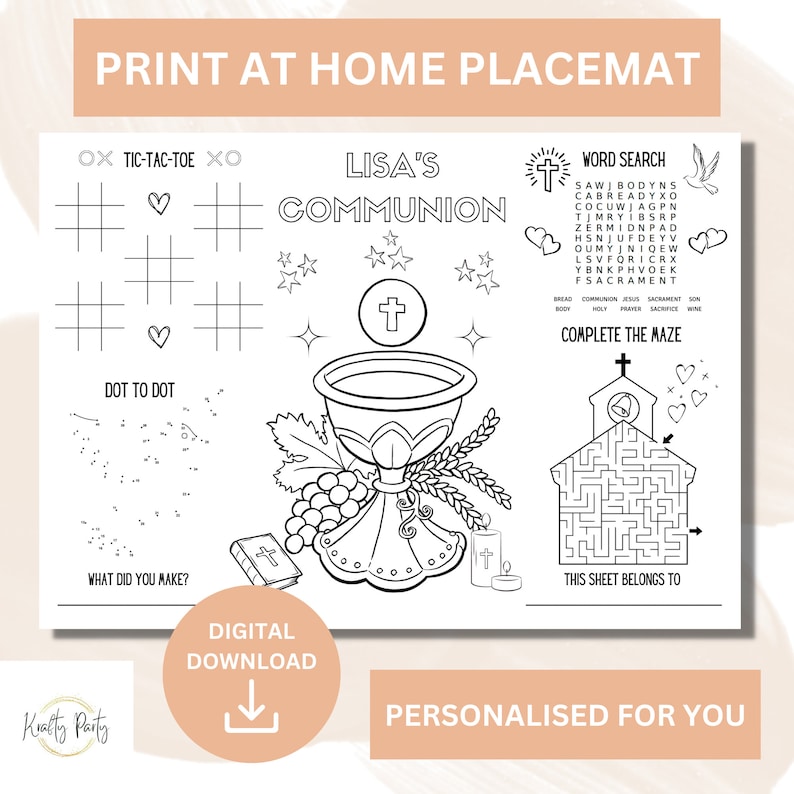 Personalised Holy Communion Placemat | First Communion Placemat ...