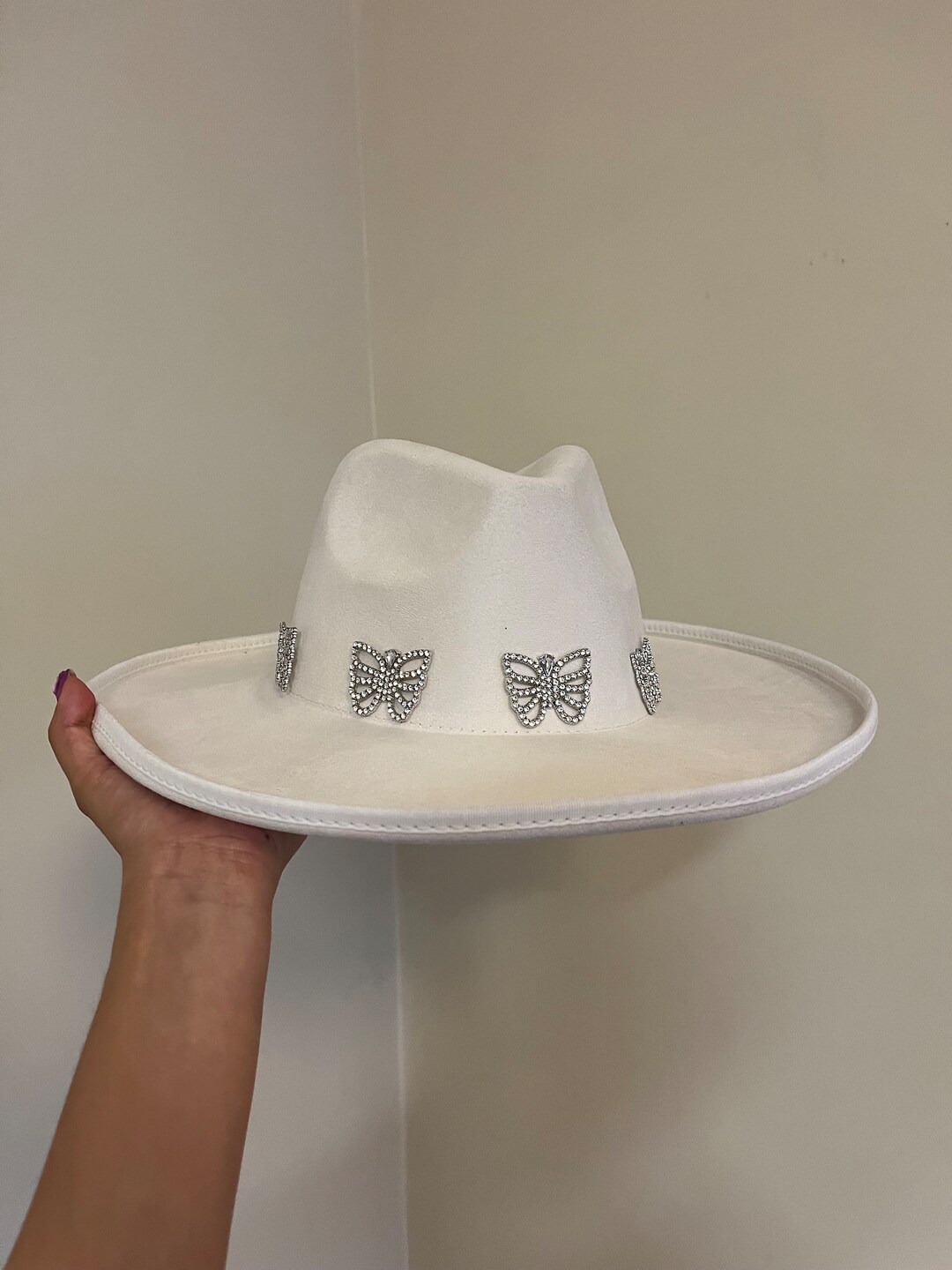 Ivory Fedora Hat With Rhinestone Butterflies - Etsy