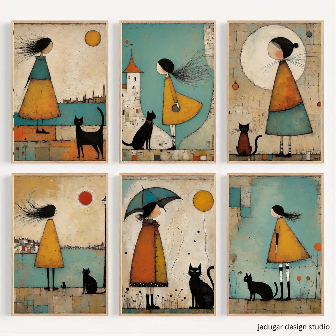 Abstract Vintage Retro Style Girl, Autumn Season Wall Decor, Home ...